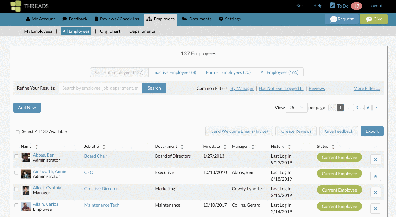 Exporting Employee Information – Threads